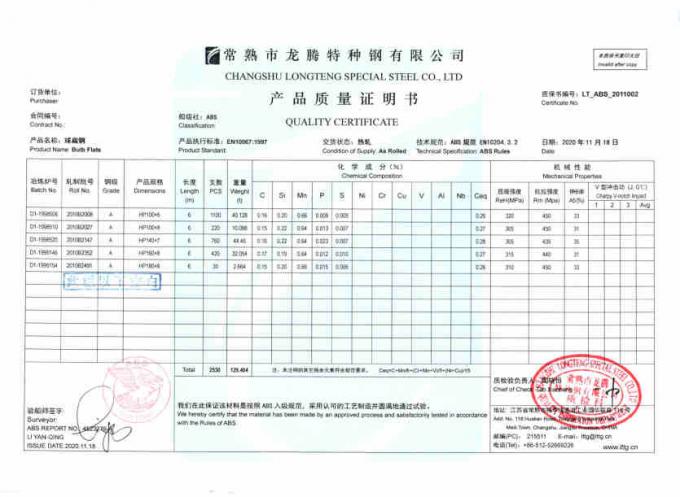 140 X 7 100 X 8 Bulb Flat Steel Ah32 Ah36 Ccs Grade A